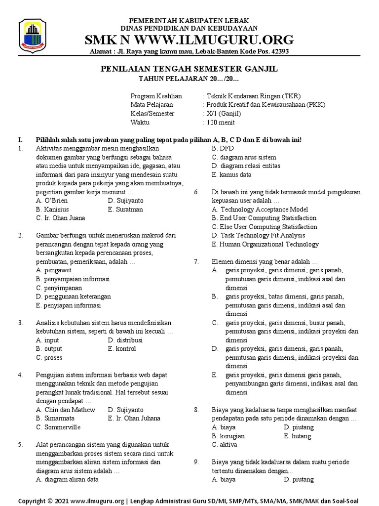 PTS I PKK (TKR) Kelas XI | PDF | Komputer