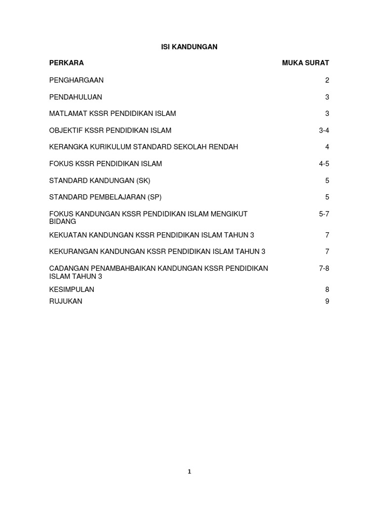 Analisis Kandungan Kurikulum Standard Pendidikan Islam Sekolah Rendah | PDF Analisis Kandungan Kurikulum Standard Pendidikan Islam Sekolah Rendah | PDF