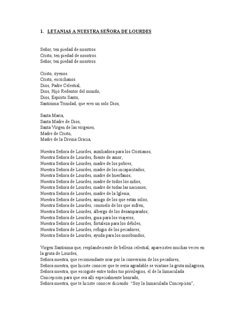 Letanías a Nuestra Señora de Lourdes | PDF | María, madre de Jesús ...