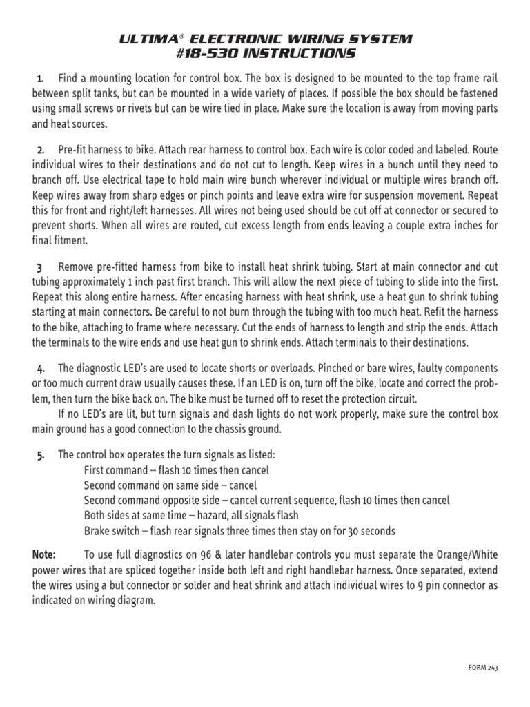 Ultima Electronic Wiring System #18-530 INSTRUCTIONS: FORM 243 | PDF ...