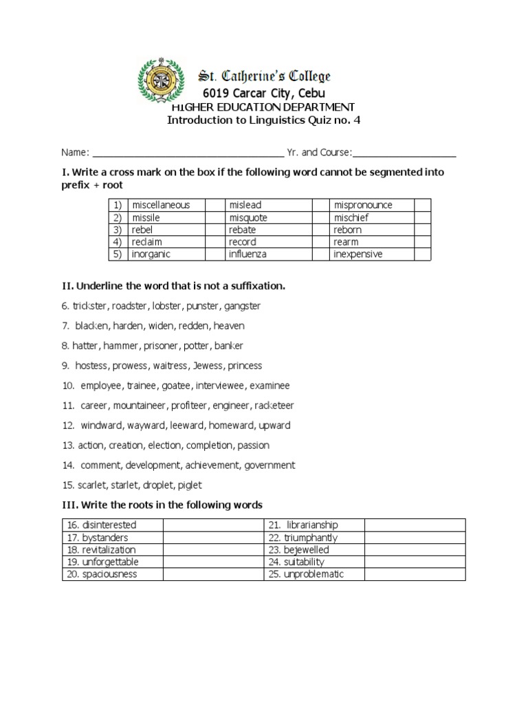 Morphology Quiz | PDF