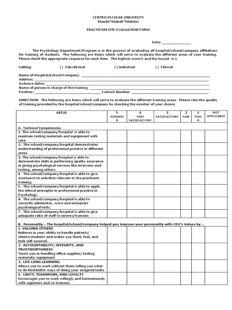 Practicum Site Evaluation Form | PDF | Applied Psychology | Psychology