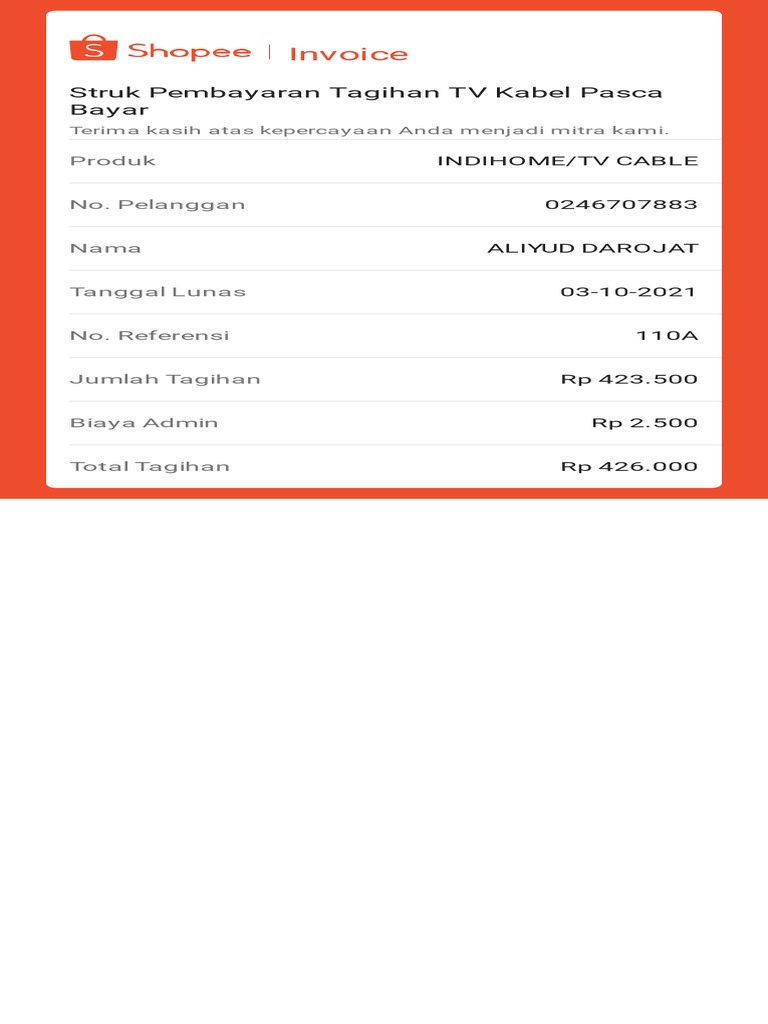 Invoice: Struk Pembayaran Tagihan TV Kabel Pasca Bayar | PDF | Griya ...