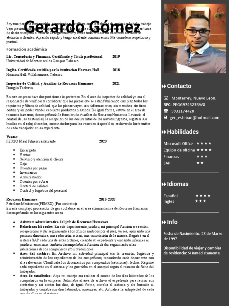 Curriculum Vitae Gerardo. | PDF | Gestión de recursos humanos