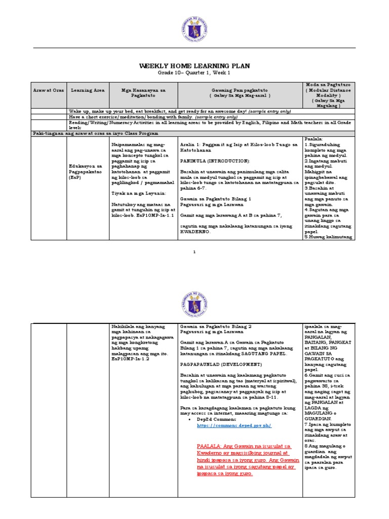 EsP Grade 10 Q1 W1 | PDF