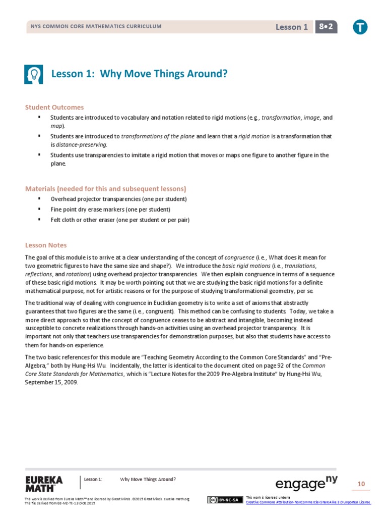Lesson 1: Why Move Things Around?: Student Outcomes | PDF | Geometry ...