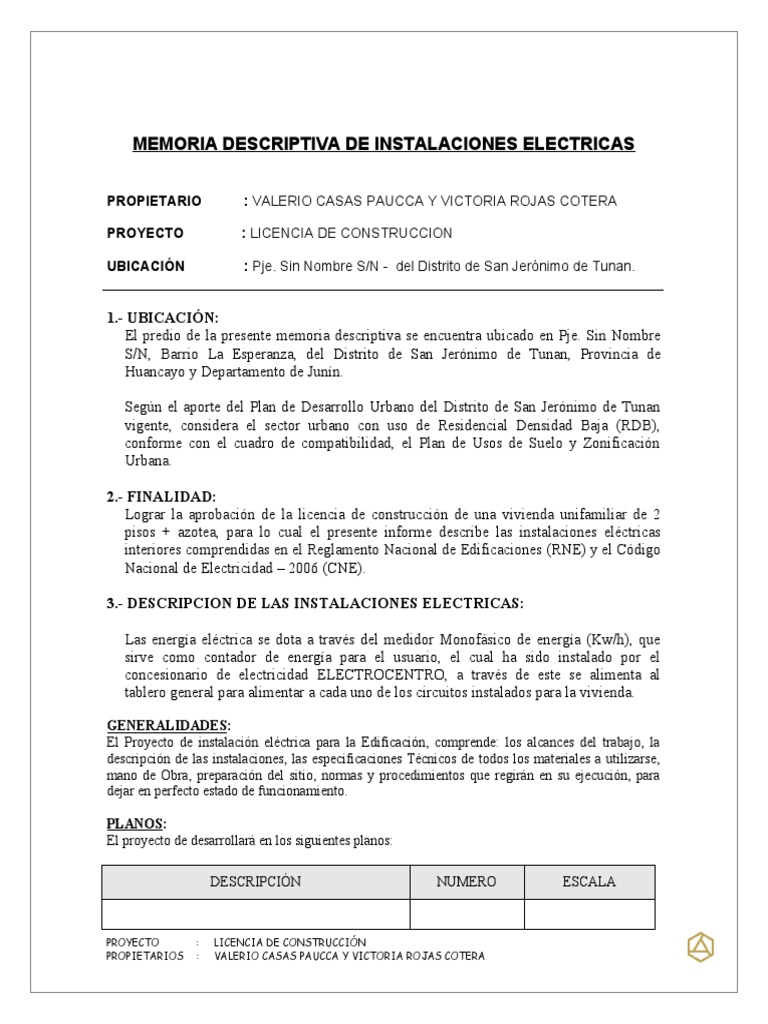 1.-Memoria-Descriptiva Elctricas | PDF | Aislador (Electricidad) | Corriente eléctrica