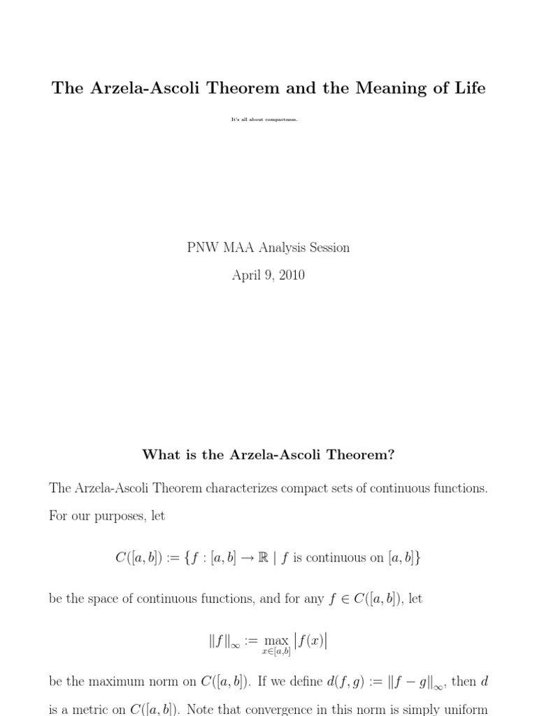The Arzela-Ascoli Theorem and Compactness in Function Spaces | PDF | Continuous Function ...