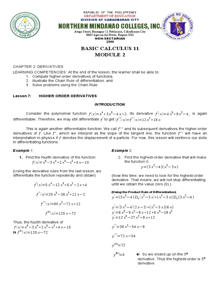 Basic Calculus Module 2 Pdf Derivative Theoretical Physics