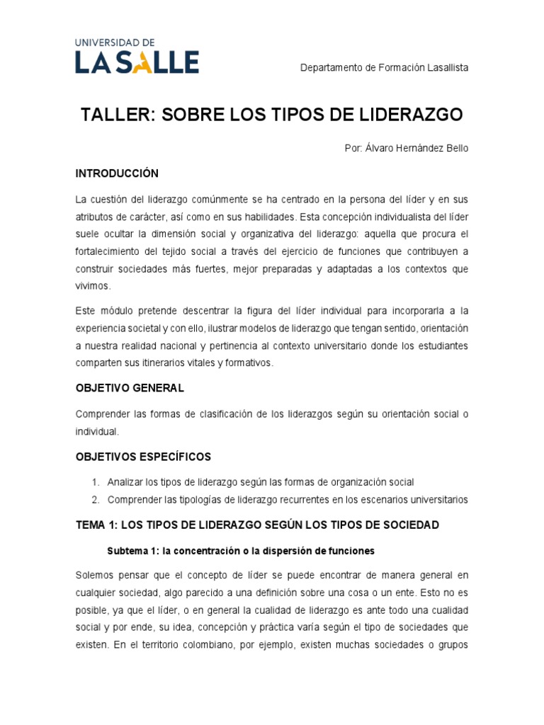 Taller - Sobre Los Tipos de Liderazgo | PDF | Liderazgo | Sociedad