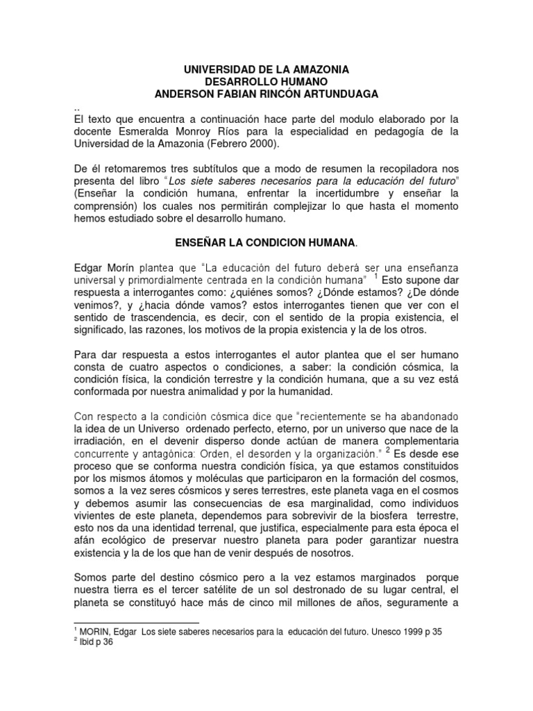 2 Texto de La Condicion Humana de Edgar Morin | PDF | Comprensión | Conocimiento