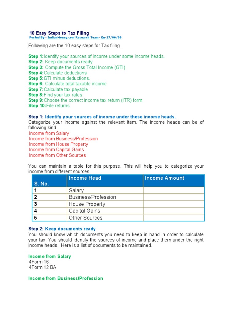 10 Steps for Easy Tax Filing Guide | PDF | Payments | Taxation