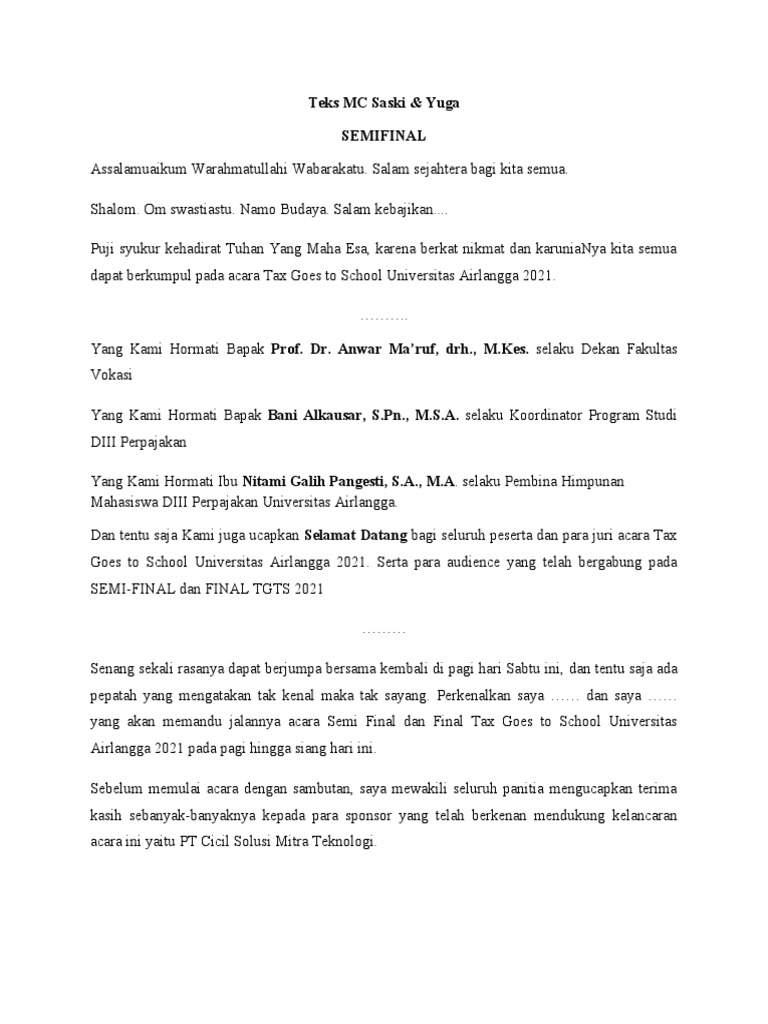 Teks MC Semifinal Dan Final TGTS 2021 | PDF