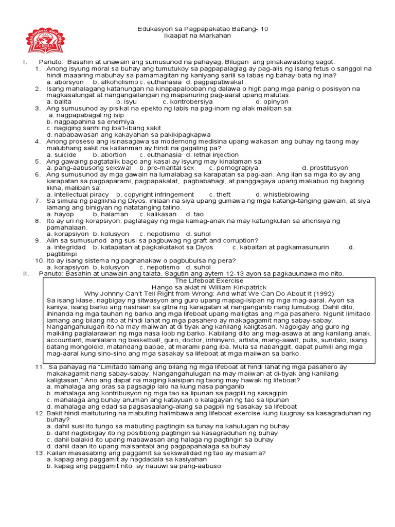 4th Grading EsP 10 | PDF