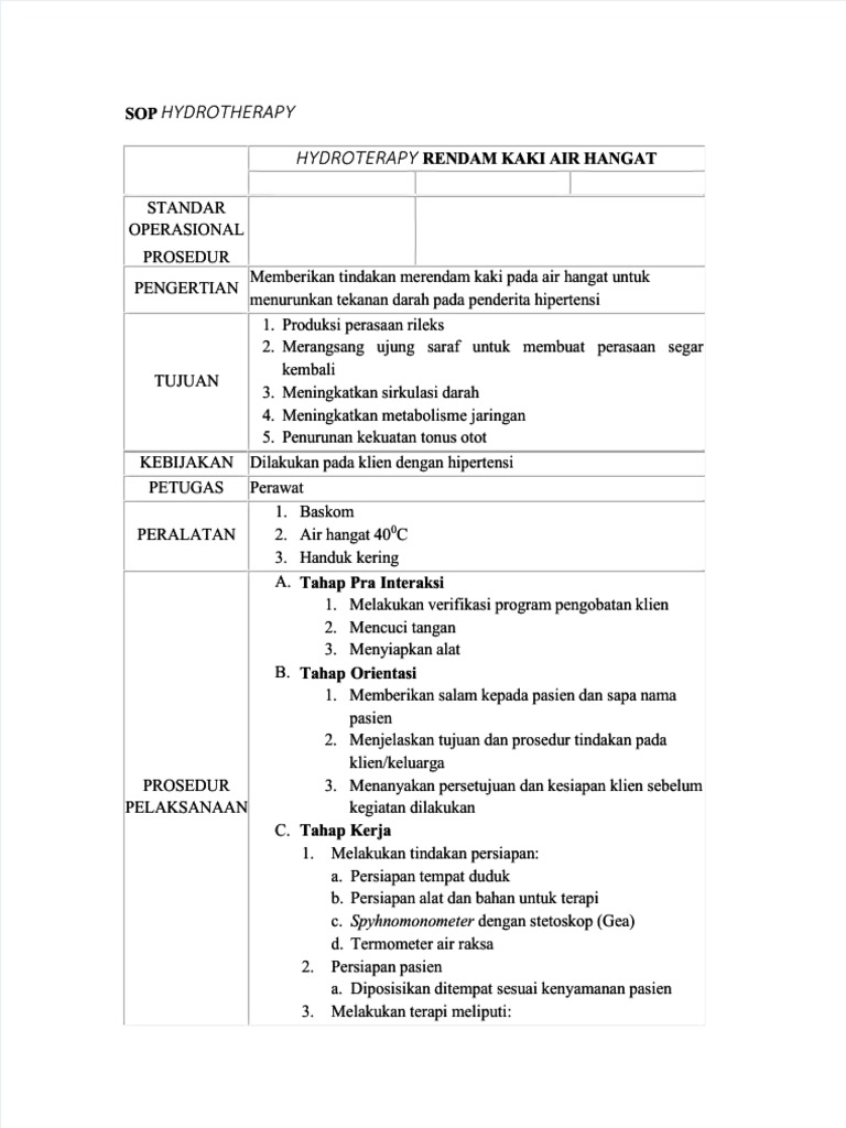 SOP SOP Rendam Kaki Air Hangat Rendam Kaki Air Hangat: Hydrotherapy ...
