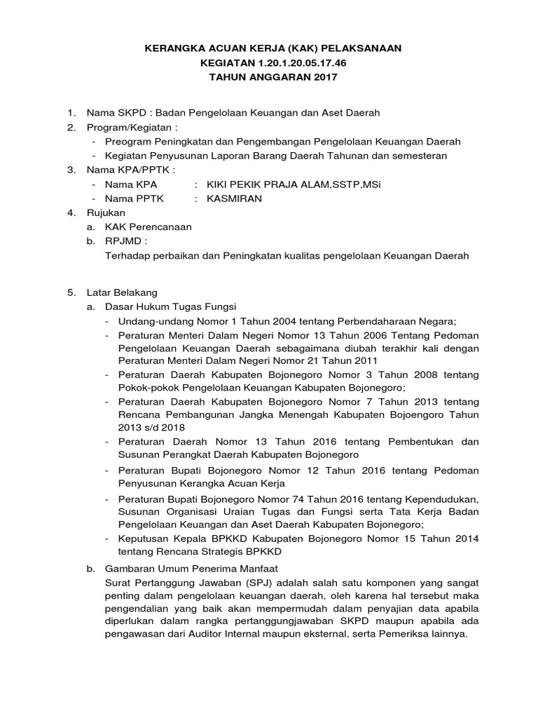 Kak Laporan BMD | PDF | Pengelolaan Keuangan & Uang