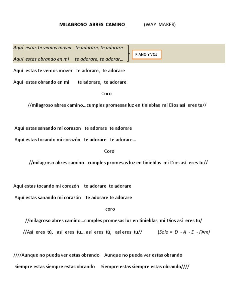 Milagroso Abres Camino (Letra) | PDF