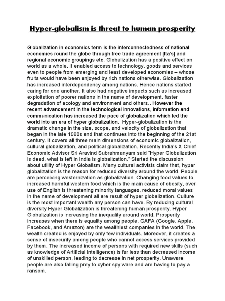 Hyper Globalisation Is Threat To Human Prosperity | PDF | Globalization ...