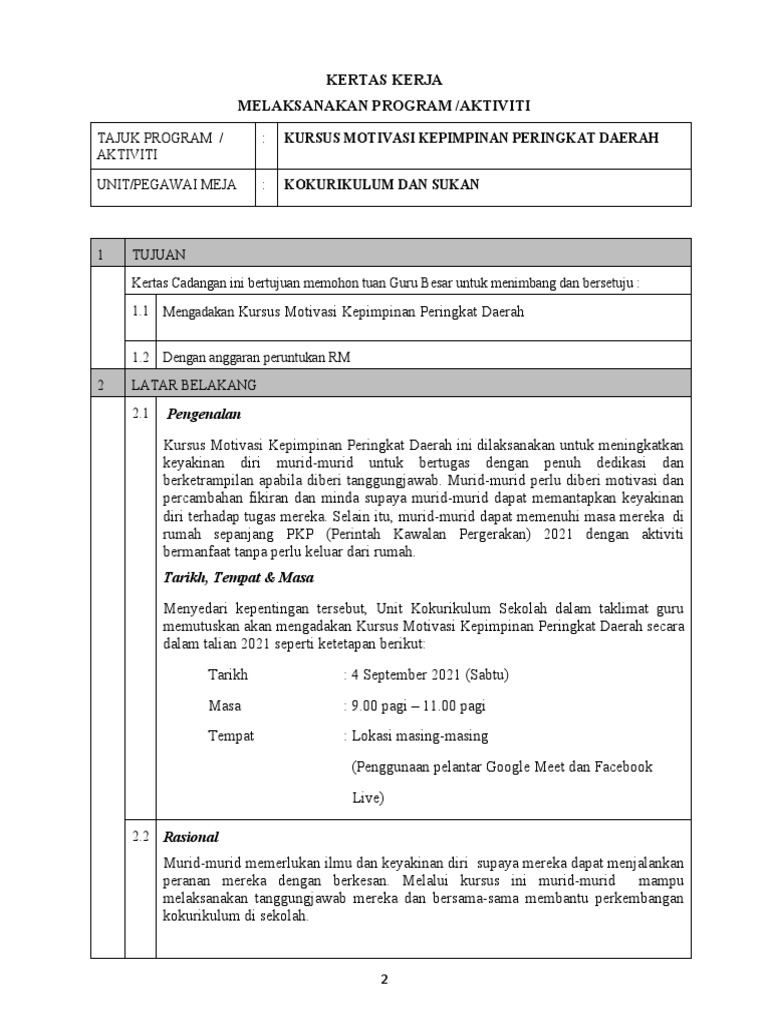 Kertas Kerja Kursus Kpimpinan Online | PDF