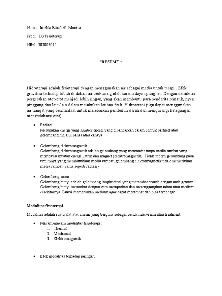 Tugas Resume Terapi Hidro & Aktino | PDF