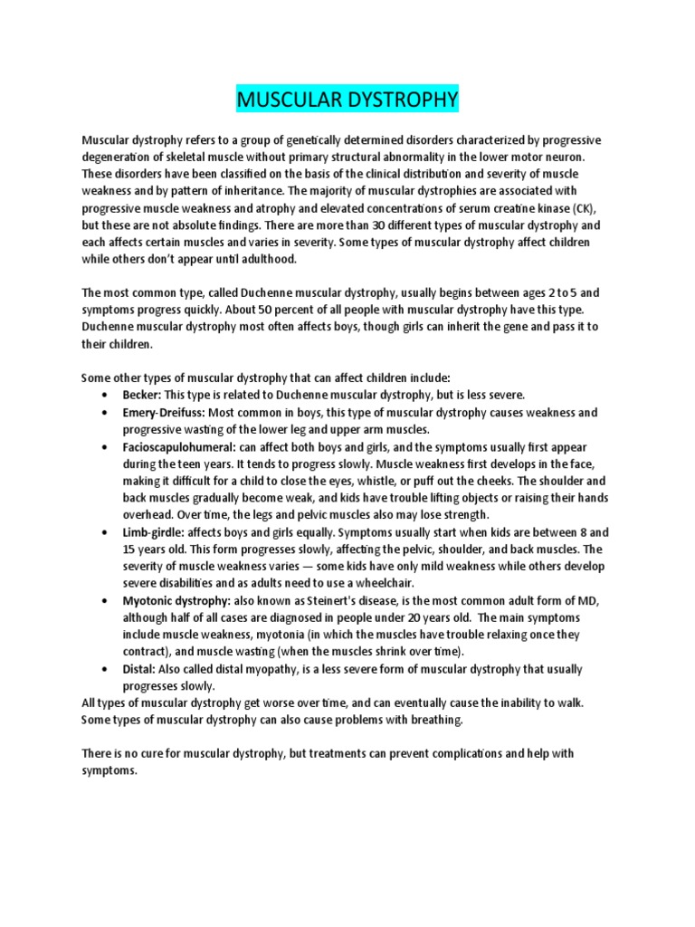 Muscular Dystrophy | PDF | Muscular Dystrophy | Weakness