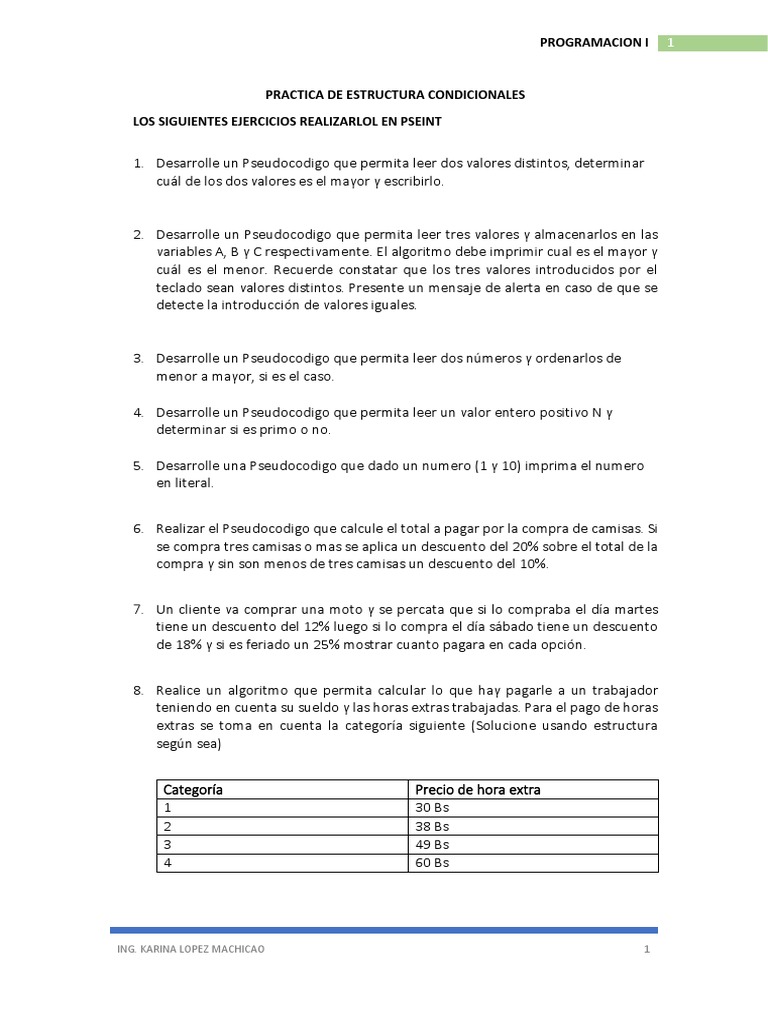 Practica Estructura Condicionales | PDF | Lenguaje de programación | Informática
