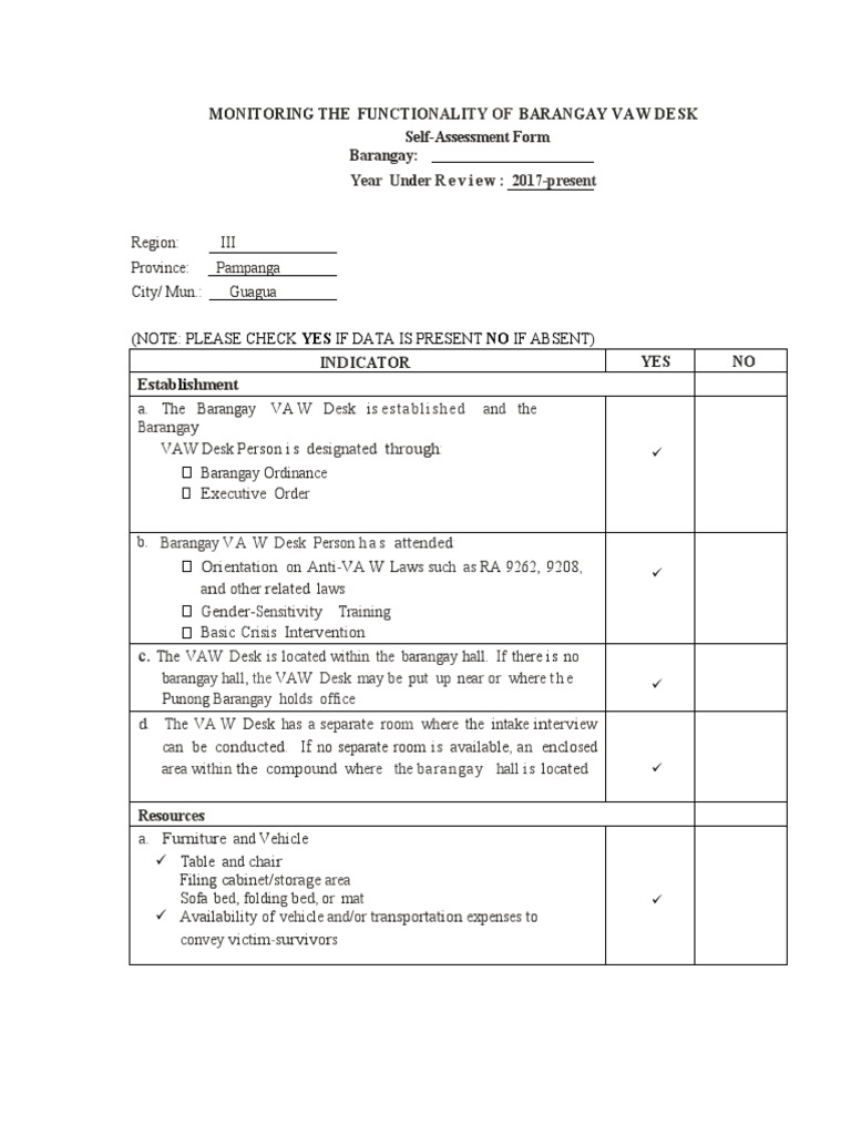 VAW Desk Functionality Assessment Form | PDF | Desk | Computing