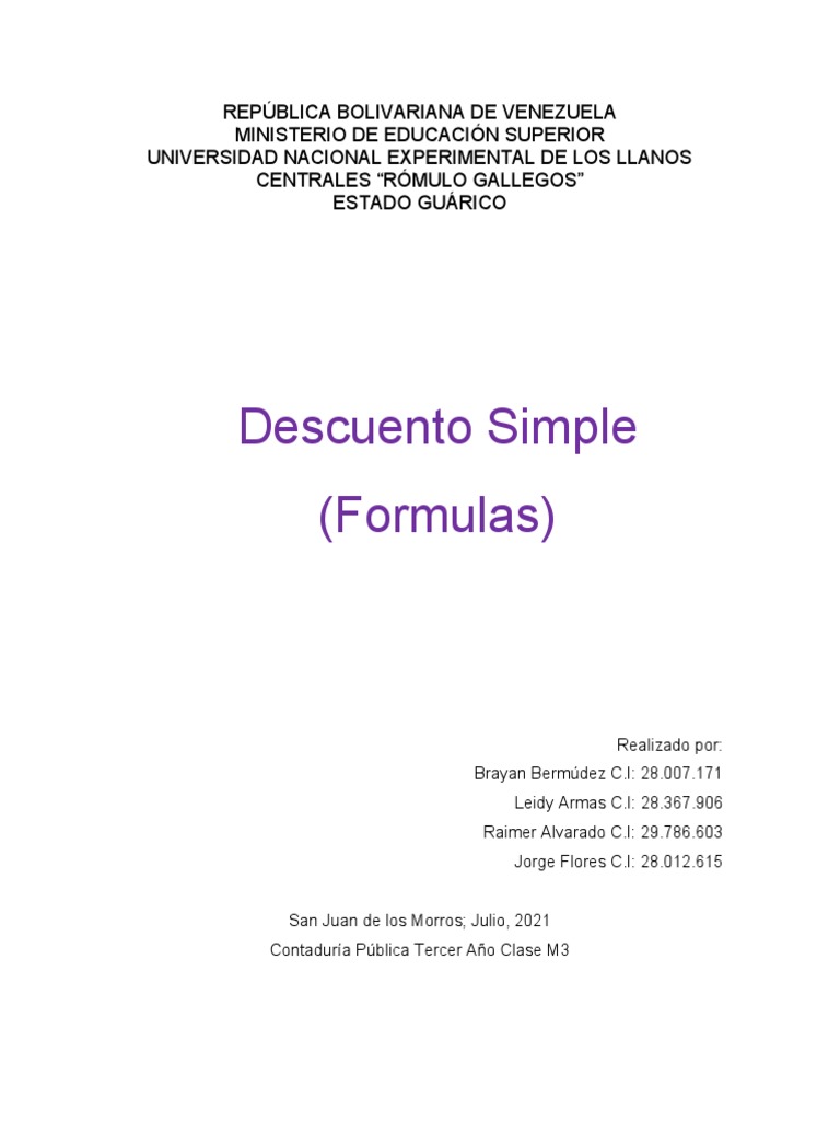 Cálculo Financiero - Descuento Simple (Taller - Formulas) | PDF ...