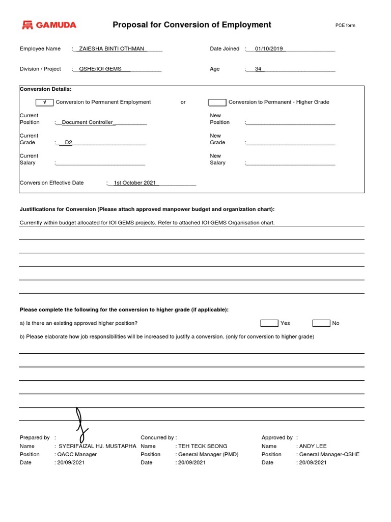 Proposal of Conversion Employment-Zaesya-DC - v1 | PDF | Career ...