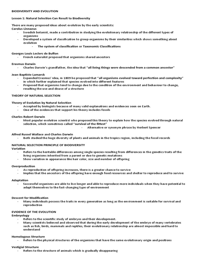 Biodiversity and Evolution | PDF | Evolution | Natural Selection
