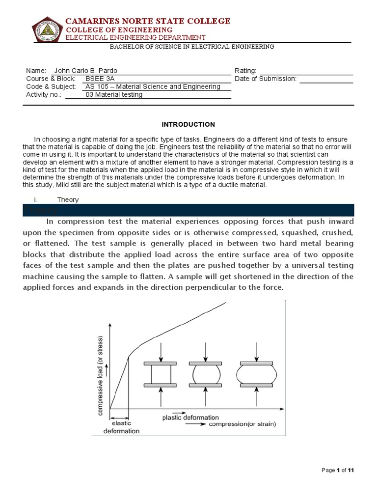 Compression Testing On Mild Steel | PDF | Deformation (Engineering ...