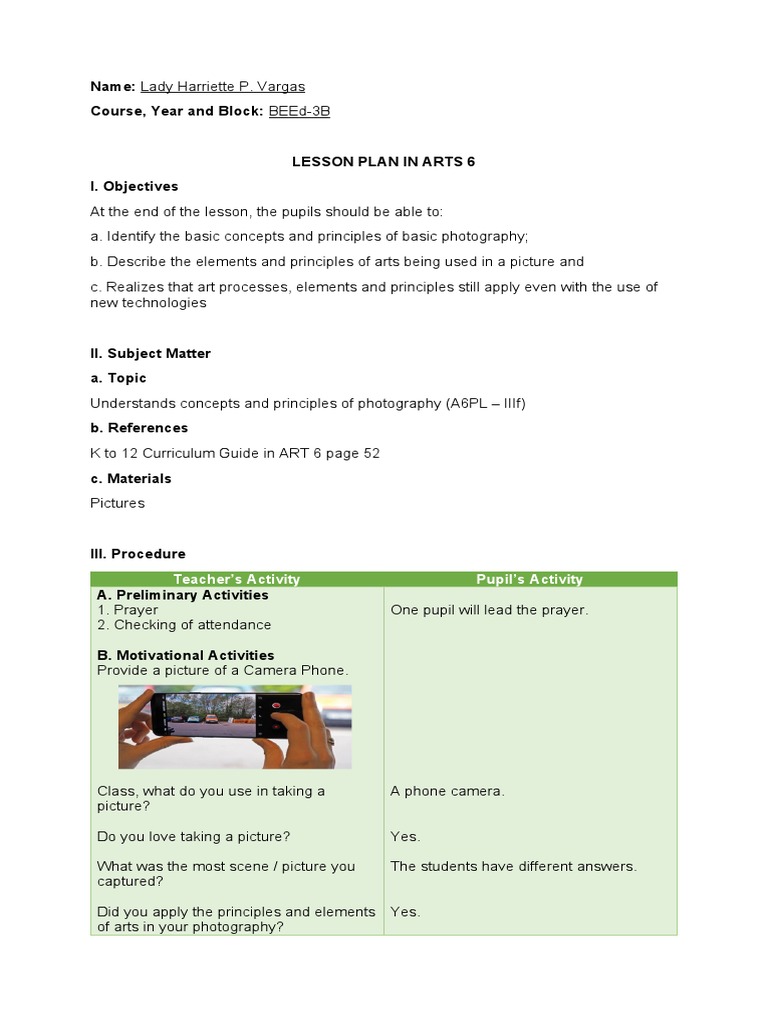 Lesson Plan in Arts and Music | PDF | Musical Instruments | Shutter Speed