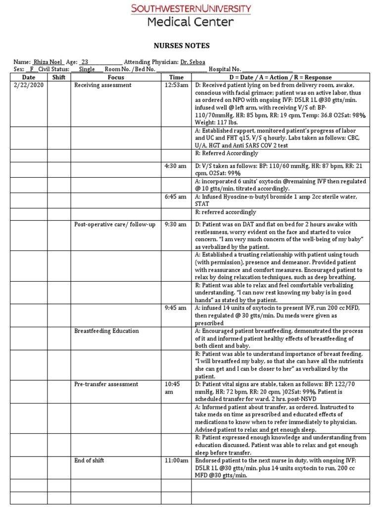 Nurses Notes Case 8 | PDF | Breastfeeding | Medicine