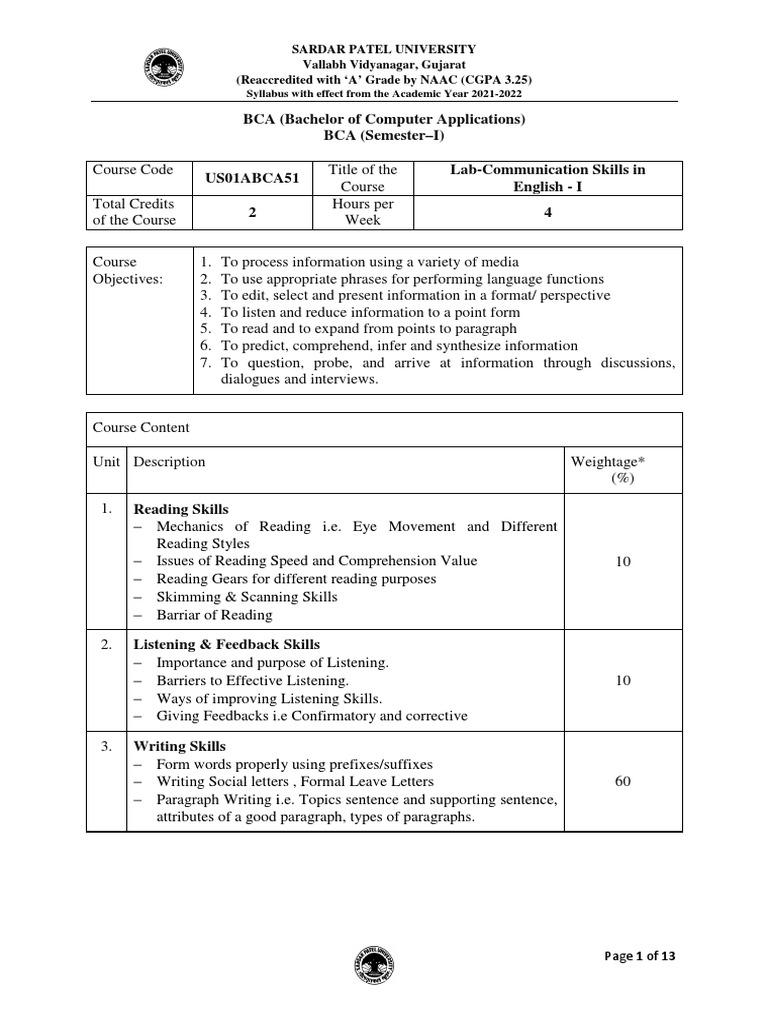 Detail Syllabus BCA Sem. 1 | PDF | Html Element | Computer Data Storage