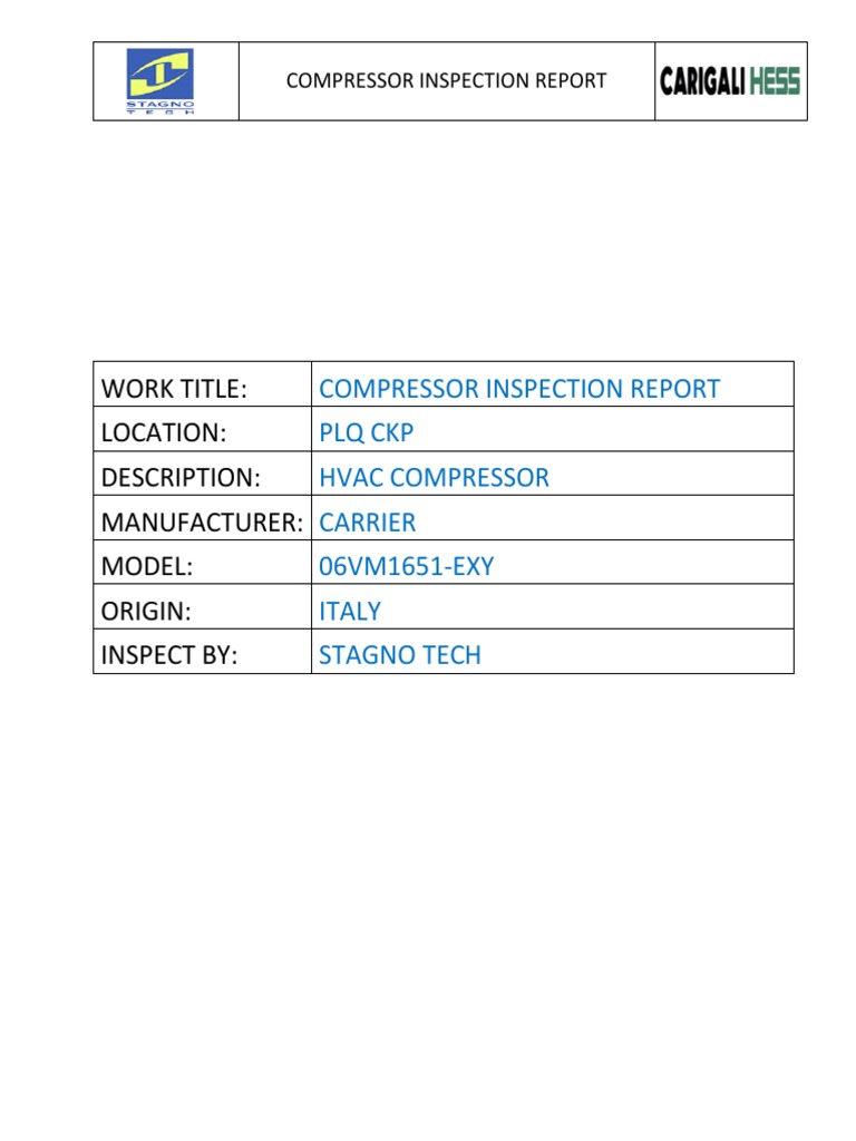 Compressor Inspection Report PLQ | PDF | Piston | Gases