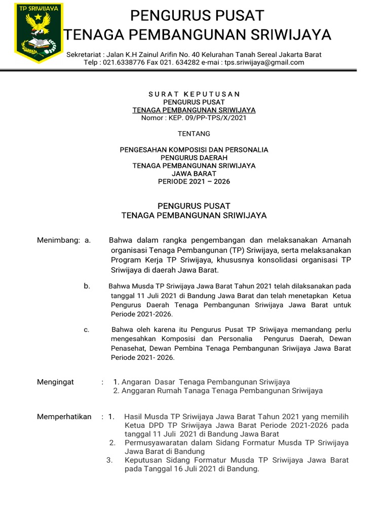 SK Pengda TP Sriwijaya Jawa Barat | PDF