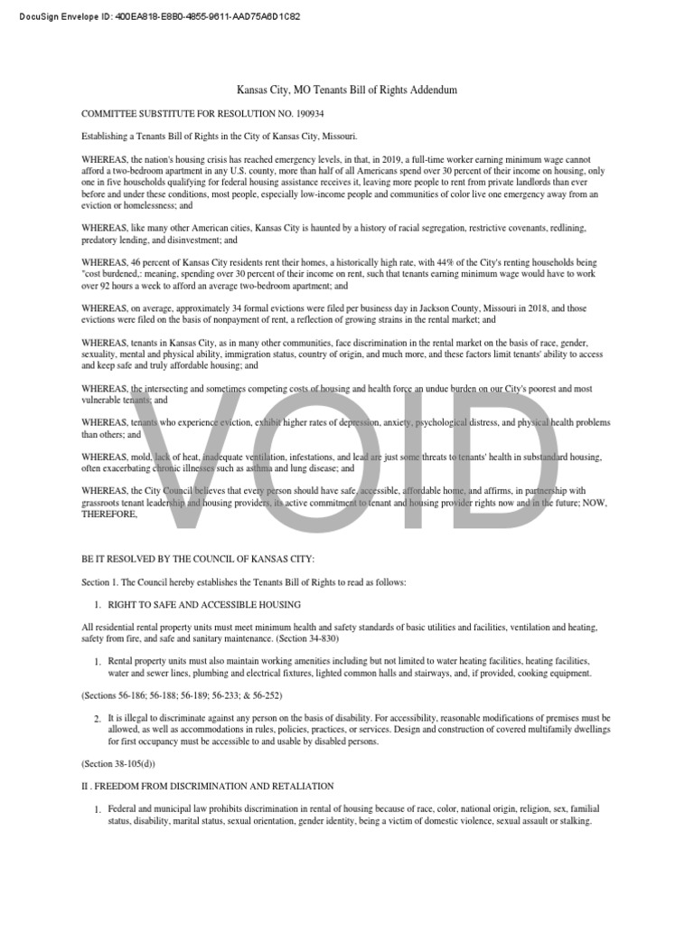 Kansas City, MO Tenants Bill of Rights Addendum | PDF | Leasehold ...