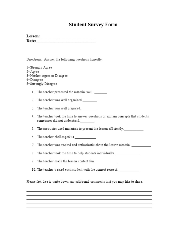 Student Survey Form | PDF