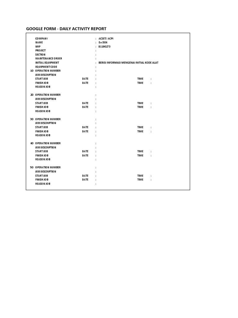 Google Form - Daily Activity Report | PDF