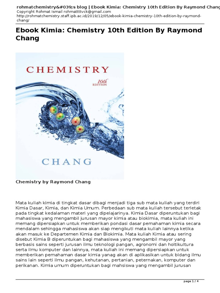 Ebook Kimia - Chemistry 10th Edition by Raymond Chang | PDF | Sains ...