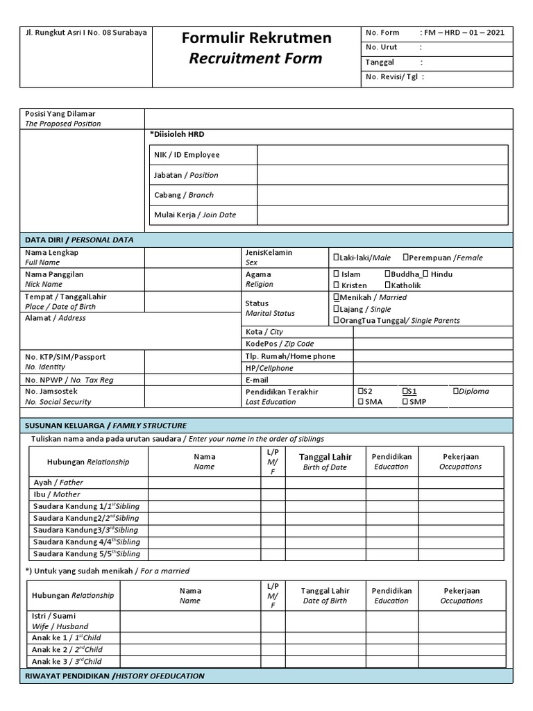 FM - HRD 01 Form Rekrutmen | PDF