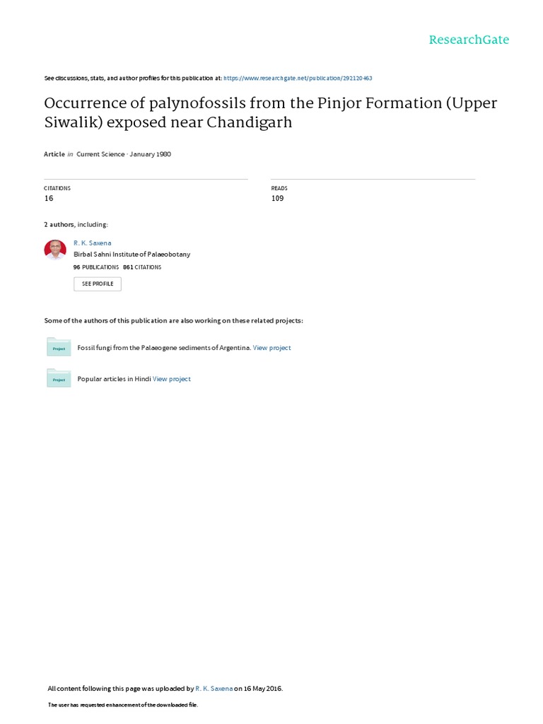 Occurrence of Palynofossils From The Pinjor Formation (Upper Siwalik ...
