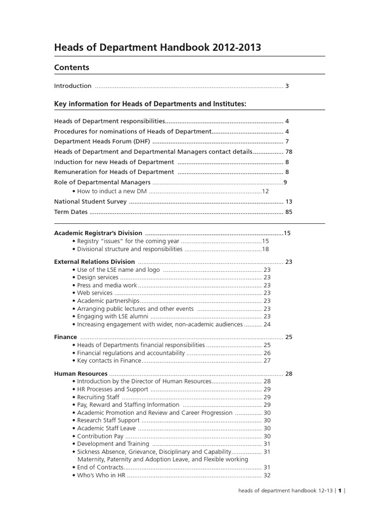 Heads of Department Handbook 2012-2013: Key Information For Heads of ...