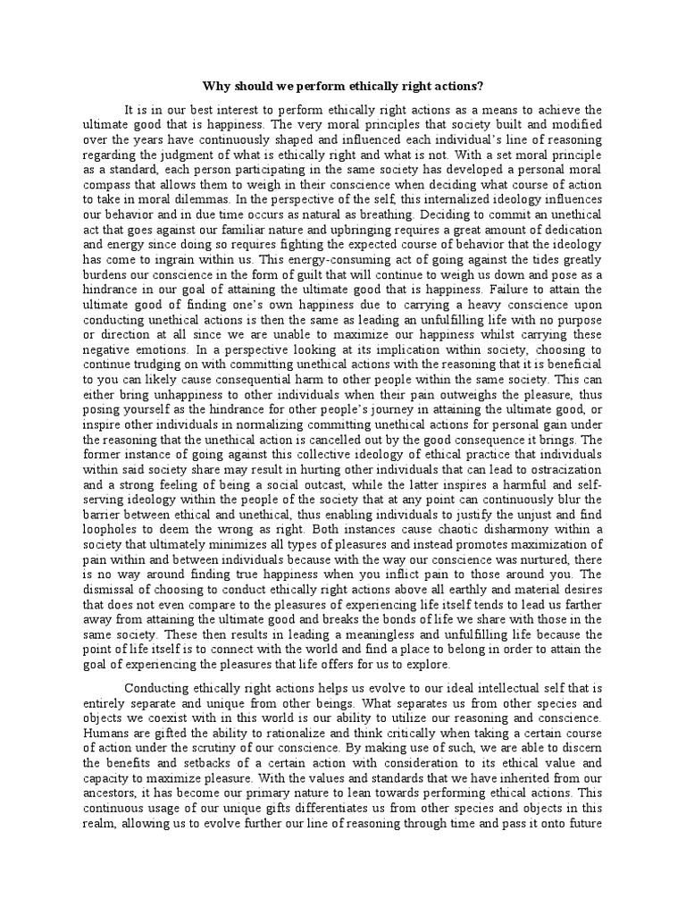 Why Should We Perform Ethically Right Actions? | PDF | Conscience ...