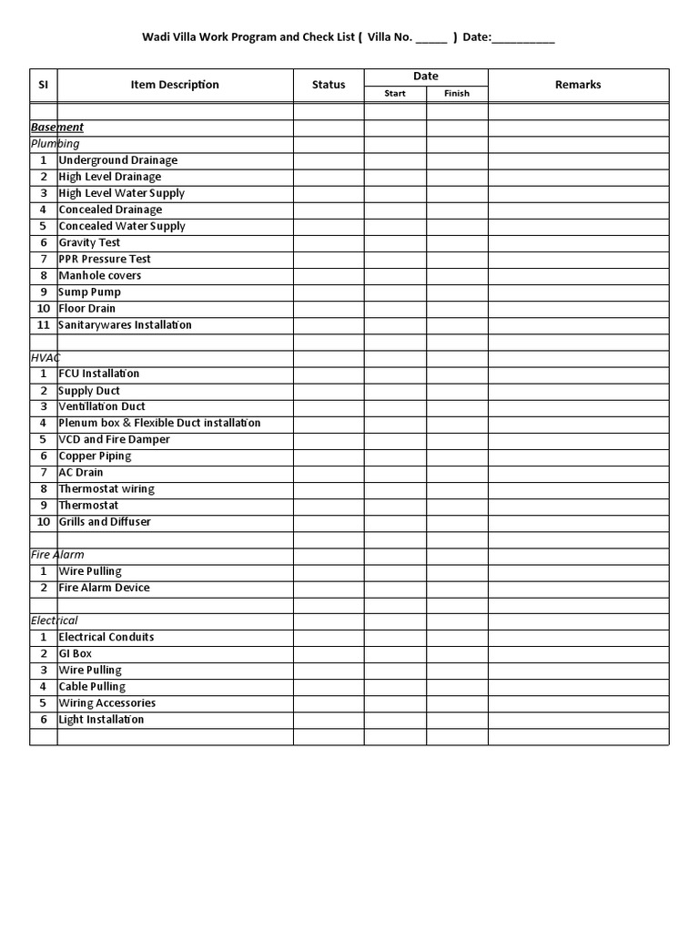 MEP Work Checklist and Plan For Khairy | PDF | Duct (Flow) | Electrical ...