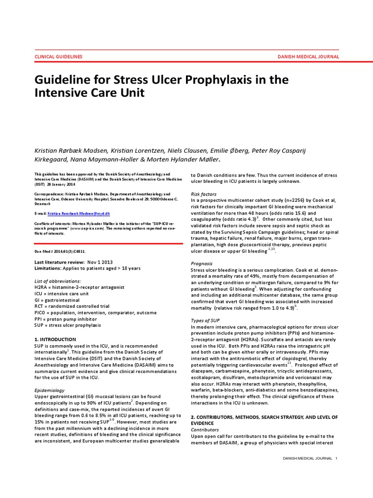 Guideline For Stress Ulcer Prophylaxis in The Intensive Care Unit | PDF ...