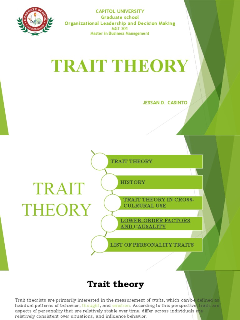 Trait Theory: Capitol University Graduate School Organizational ...