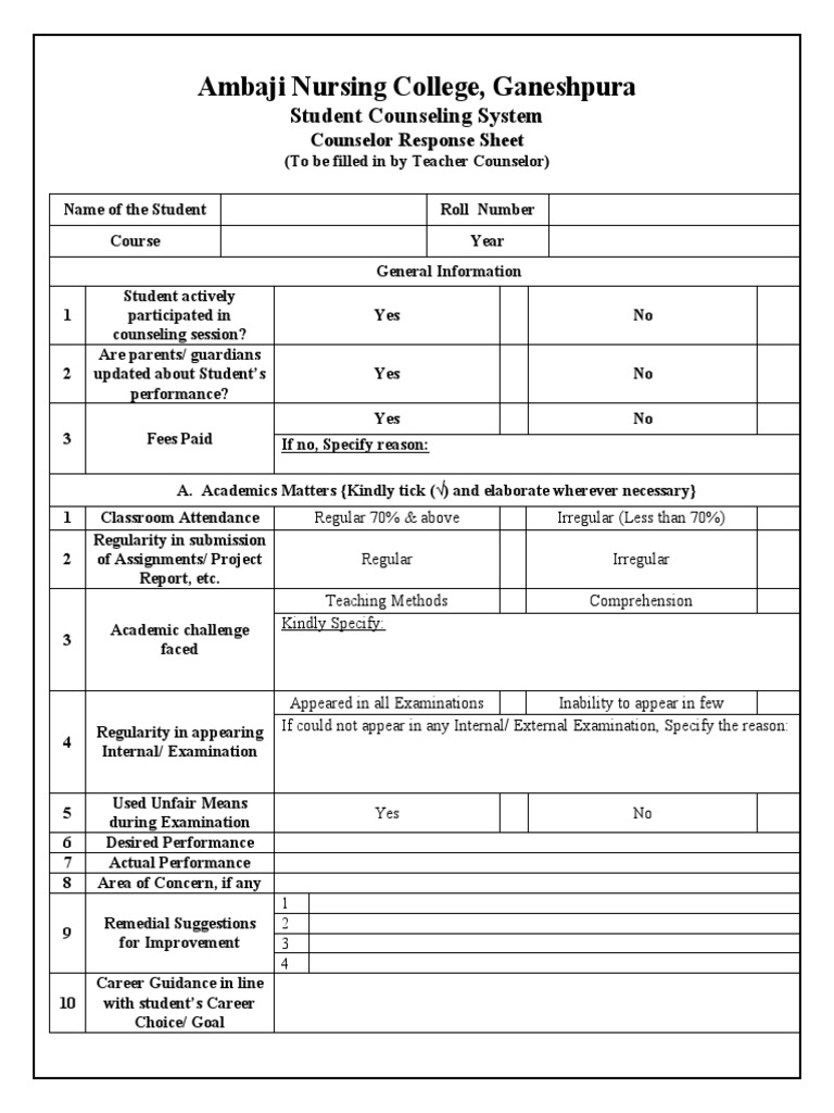 Ambaji Nursing College, Ganeshpura: Student Counseling System | PDF ...