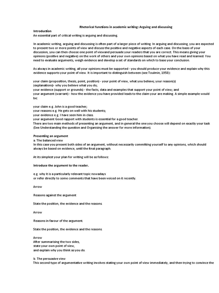 Rhetorical Functions in Academic Writing | PDF | Argument | Reason