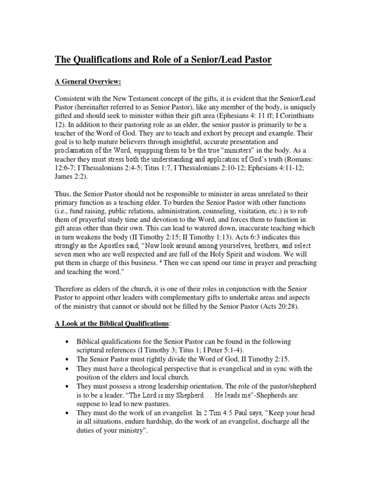 Senior Pastor Roles and Responsibilities | PDF | Elder (Christianity ...